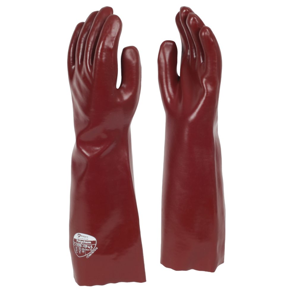 Polychem (45cm) Heavyweight Red PVC Chemical Resistant Gauntlet ...